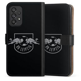 DeinDesign Galaxy A53 5G Handy Klapph&uuml;lle Handyh&uuml;lle aus Kunst Leder schwarz Flip Case Official Licensed Product Logo Rb Leipzig Sideflip mit langer Lasche