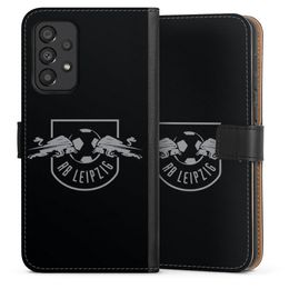 DeinDesign Galaxy A33 5G Handy Klapph&uuml;lle Handyh&uuml;lle aus Kunst Leder schwarz Flip Case Official Licensed Product Logo Rb Leipzig Sideflip mit langer Lasche