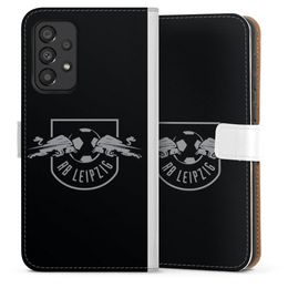 DeinDesign Galaxy A33 5G Handy Klapph&uuml;lle Handyh&uuml;lle aus Kunst Leder wei&szlig; Flip Case Official Licensed Product Logo Rb Leipzig Sideflip mit Lasche