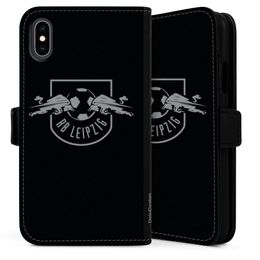 DeinDesign iPhone X Handy Klapph&uuml;lle Handyh&uuml;lle aus Kunst Leder schwarz Flip Case Official Licensed Product Logo Rb Leipzig Sideflip mit langer Lasche