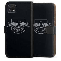 DeinDesign Galaxy A22 5G Handy Klapph&uuml;lle Handyh&uuml;lle aus Kunst Leder schwarz Flip Case Official Licensed Product Logo Rb Leipzig Sideflip mit langer Lasche