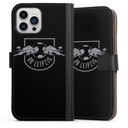 DeinDesign iPhone 13 Pro Max Handy Klapph&uuml;lle Handyh&uuml;lle aus Kunst Leder schwarz Flip Case Official Licensed Product Logo Rb Leipzig Sideflip mit langer Lasche