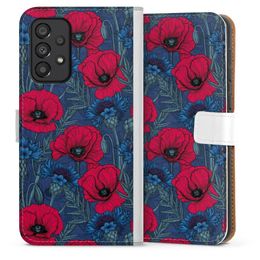 DeinDesign Galaxy A33 5G Handy Klapph&uuml;lle Handyh&uuml;lle aus Kunst Leder wei&szlig; Flip Case Poppy Painting Flower Sideflip mit Lasche