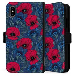 DeinDesign iPhone X Handy Klapph&uuml;lle Handyh&uuml;lle aus Kunst Leder schwarz Flip Case Flower Poppy Painting Sideflip mit langer Lasche