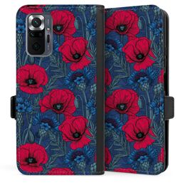 DeinDesign Xiaomi Redmi Note 10 Pro Handy Klapph&uuml;lle Handyh&uuml;lle aus Kunst Leder schwarz Flip Case Flower Poppy Painting Sideflip mit langer Lasche