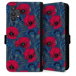 DeinDesign Galaxy A32 5G Handy Klapph&uuml;lle Handyh&uuml;lle aus Kunst Leder schwarz Flip Case Poppy Painting Flower Sideflip mit langer Lasche