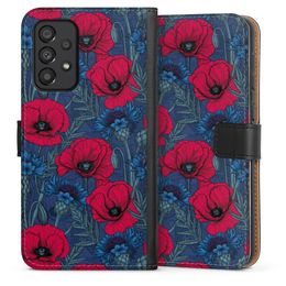 DeinDesign Galaxy A33 5G Handy Klapph&uuml;lle Handyh&uuml;lle aus Kunst Leder schwarz Flip Case Poppy Painting Flower Sideflip mit langer Lasche