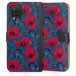 DeinDesign Galaxy A12 Handy Klapph&uuml;lle Handyh&uuml;lle aus Kunst Leder schwarz Flip Case Poppy Painting Flower Sideflip mit langer Lasche