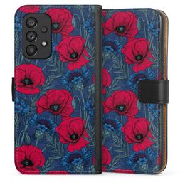 DeinDesign Galaxy A53 5G Handy Klapph&uuml;lle Handyh&uuml;lle aus Kunst Leder schwarz Flip Case Poppy Painting Flower Sideflip mit langer Lasche