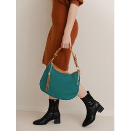 Lia Biassoni Leder-Schultertasche "Garga" in T&uuml;rkis - (B)36 x (H)26 x (T)10 cm - 70% | Damen-taschen