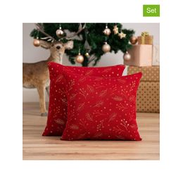 GAMUSI 2er-Set: Kissenh&uuml;llen ''Berrie'' in Rot/ Gold - 10% | Gr&ouml;&szlig;e 45x45 cm | Dekokissen