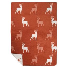MARS & MORE Mars & More Plaid ''Deer'' in Orange/ Weiß - (L)200 x (B)150 cm - 56% | Decken