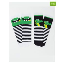 Denokids 2er-Set: Socken in Schwarz/ Grün/ Weiß - 50% | Größe 104/110 | Kinder-socken-strumpfhosen