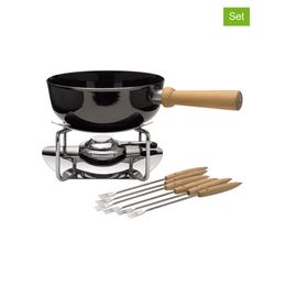 Silit 9tlg. Edelstahl-Käsefondue-Set in Schwarz/ Hellbraun - 35% | Kuechengeraete