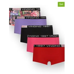 Vingino 5er-Set: Boxershorts in Rot/ Schwarz/ Pink - 42% | Gr&ouml;&szlig;e 122/128 | Kinder-waesche