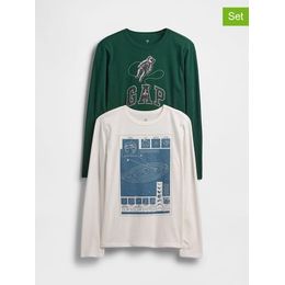 GAP 2er-Set: Longsleeves in Weiß/ Grün - 54% | Größe 110 | Kinder-longsleeves
