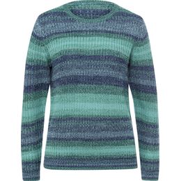 Damen Rundhalspullover mit Farbverlauf royalblau-gr&uuml;n-geringelt, Gr&ouml;&szlig;e 38