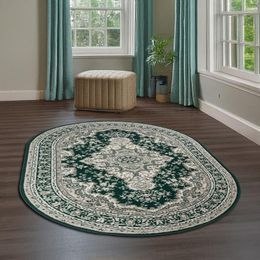 my home Teppich »Oriental, Made in Belgium« oval 7 mm Höhe Orient-Optik, mit Bordüre, Kurzflor, pflegeleicht, elegant dunkelgrün Obermaterial: 100%...