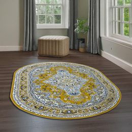 my home Teppich &raquo;Oriental, Made in Belgium&laquo; oval 7 mm H&ouml;he Orient-Optik, mit Bord&uuml;re, Kurzflor, pflegeleicht, elegant gelb Jute, Kunstfaser