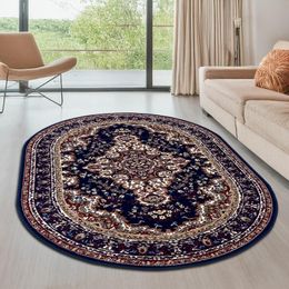 my home Teppich &raquo;Oriental, Made in Belgium&laquo; oval 7 mm H&ouml;he Orient-Optik, mit Bord&uuml;re, Kurzflor, pflegeleicht, elegant blau Jute, Kunstfaser