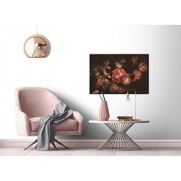 A.S. Cr&eacute;ation Leinwandbild &raquo;Romantic Flower&laquo; Blumen Kunst 1 Stk. tlg. Romantische Blumen, Rosen Keilrahmen Leinwand-Bild Wohnzimmer modern orange Holz, Stahl