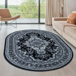 my home Teppich &raquo;Oriental, Made in Belgium&laquo; oval 7 mm H&ouml;he Orient-Optik, mit Bord&uuml;re, Kurzflor, pflegeleicht, elegant grau Jute, Kunstfaser
