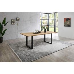Stolkom Esstisch &raquo;Bennet&laquo; Eiche Massivholz, Tisch mit Schweizer Kante braun + schwarz + Eiche massiv