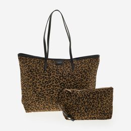Otto Kern Beige-schwarze Tote Bag mit Animalprint