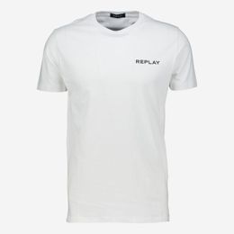 Replay Weißes bedrucktes T-Shirt mit Logo-Detail