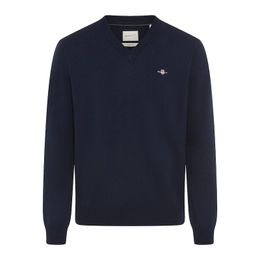 Gant Herren V-Ausschnitt-Pullover &raquo;COTTON/WOOL&laquo; normale Passform, Strickpullover blau XXL