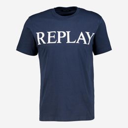 Replay Dunkelblaues T-Shirt mit großem Logo