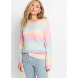 bonprix Strickpullover »Grobstrick-Pullover aus weichem Woll-Mix« Grobstrick-Pullover aus weichem Woll-Mix rosa/gelb/hellblau/lila gestreift 32/34...