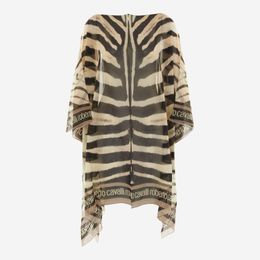 Roberto Cavalli Beige-schwarzer Poncho aus Seide