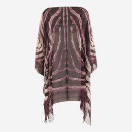 Roberto Cavalli Duneklroter Poncho aus Seide mit Animalprint