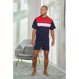 H.I.S. H.I.S Pyjama 1 Stück, 2 tlg. Schlafanzug mit breitem Streifen marine-rot-weiß 44/46 (S) 44/46 (S) Herren Shorty im Colorblock-Design