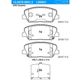 ATE Bremsbelagsatz, Scheibenbremse Ceramic 13.0470-5651.2 vorne rechts links f&uuml;r HYUNDAI KIA 58101-A6A20