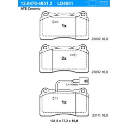 ATE Bremsbelagsatz, Scheibenbremse Ceramic 13.0470-4851.2 vorne rechts links f&uuml;r FIAT 77364516