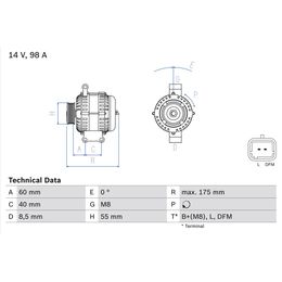 Bosch Generator 14V 98A f&uuml;r RENAULT DACIA 7700101274 7700421477 7701476810 0 986 041 850