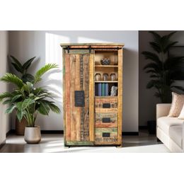 Highboard Vitrine Mango massiv 90 x 45 x 150 cm vielfarbig LIBRO