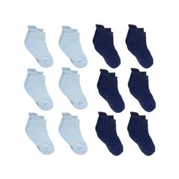 Yalion 6 Paar / 12 Paar rutschfeste Socken, Wildlederoptik, blau/marineblau | Gr.: 19-20