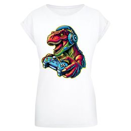 F4NT4STIC Extended Shoulder T-Shirt Dinosaurier Gamer in wei&szlig; | Gr.: S