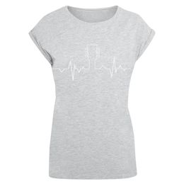 F4NT4STIC Extended Shoulder T-Shirt Gitarre Herzschlag design in grau meliert | Gr.: XS