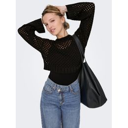 Strickpullover Only "ONLSMILLA SHORT PULLOVER L/S KNT NOOS", Damen, Gr. S, schwarz, Strick, Obermaterial: 100% Polyacryl, unifarben, regular fit kurz, Rundhals, Rippstrickb&uuml;ndchen, Pullover Strickpullover