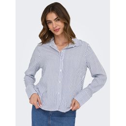 Hemdbluse Only "ONLBERIT LIFE L/S SHIRT WVN", Damen, Gr. L, blau (cloud dancer stripes:anni blau stripe), Web, Obermaterial: 100% Viskose, gestreift, regular fit Po-bedeckend, Manschette, Blusen Hemdbluse