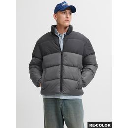 Jack & Jones Steppjacke JACK & JONES "JJMAZE PUFFER COLLAR", Damen, Gr. L, castlerock detail:asphalt blocking, Web, Obermaterial: 100% Polyester, colorblocking, Jacken Steppjacke