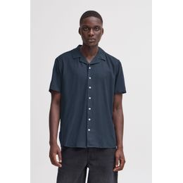 Kurzarmhemd Blend "BHBOBBY Shirt cuba", Herren, Gr. L, US-Größen, marineblaus, 55% Leinen, 45% Viskose, unifarben, Basic, regular fit normal, ohne Ausschnitt, gerader Abschluss, Hemden, Lässiges Kurzarmhemd mit Cuba Kragen