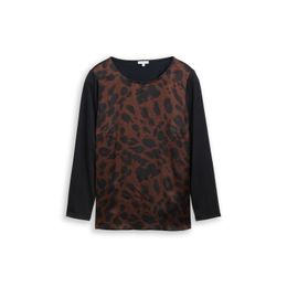 Tom Tailor Damen Plus Size - Loose Fit Langarmshirt mit Leo-Print, braun, Animalprint, Gr. 46