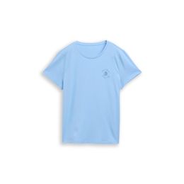 Tom Tailor Damen T-Shirt mit Blumen-Stickerei, blau, Uni, Gr. XL