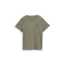 Tom Tailor Damen T-Shirt mit Blumen-Stickerei, gr&uuml;n, Uni, Gr. XL