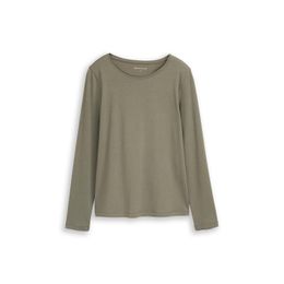 Tom Tailor Damen Basic Langarmshirt, grün, Uni, Gr. XL